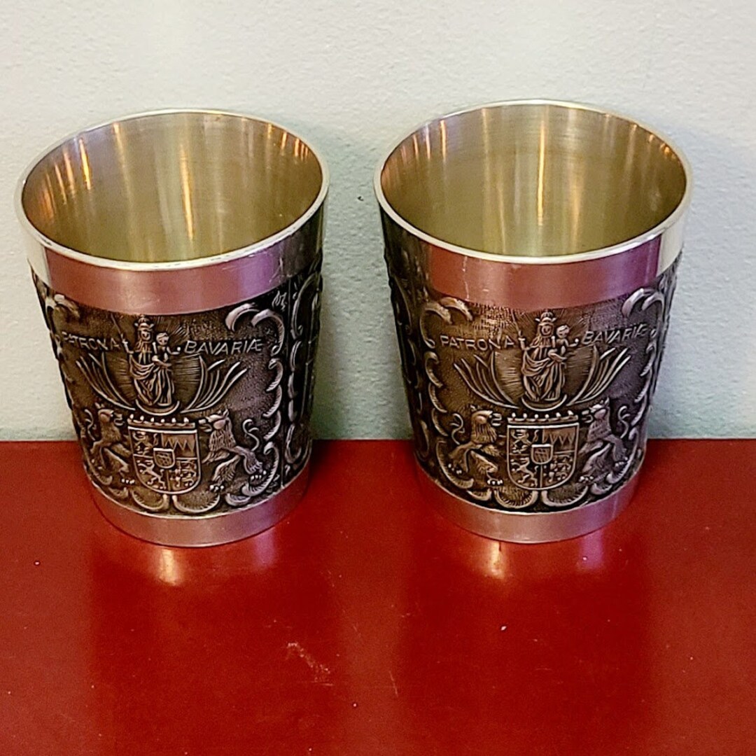 Pair of L. Mory High Relief Pewter Patrona Bavaria Muchen Cups - Vintage - Etsy
