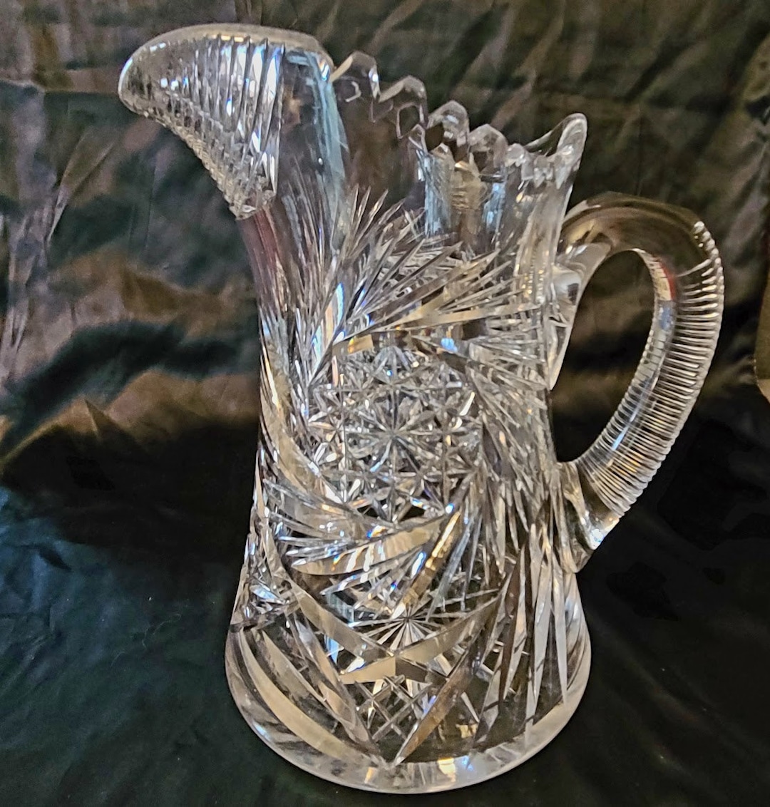 American Brilliant Period Cut Glass Crystal Pitcher - Early 20th ...