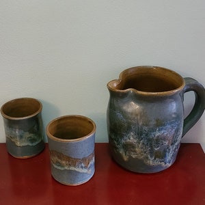 Hand Thrown Pottery Pitcher / Jug W 2 Tumblers - Drinkware Set - Signed ...