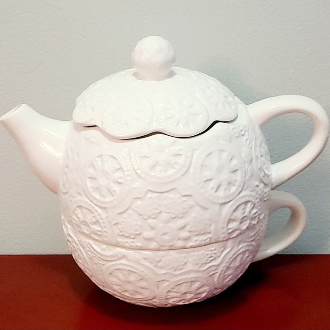 3 Piece Tea for One Embossed Cup & Lidded Teapot C Kate Williams ...