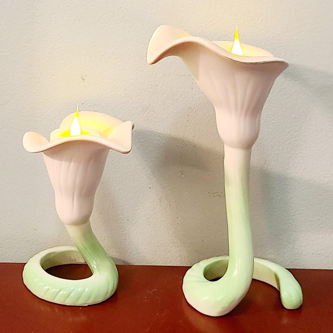 Pair of Fitz & Floyd Calla Lily Candle Holders, Pastel Pink, White, and ...