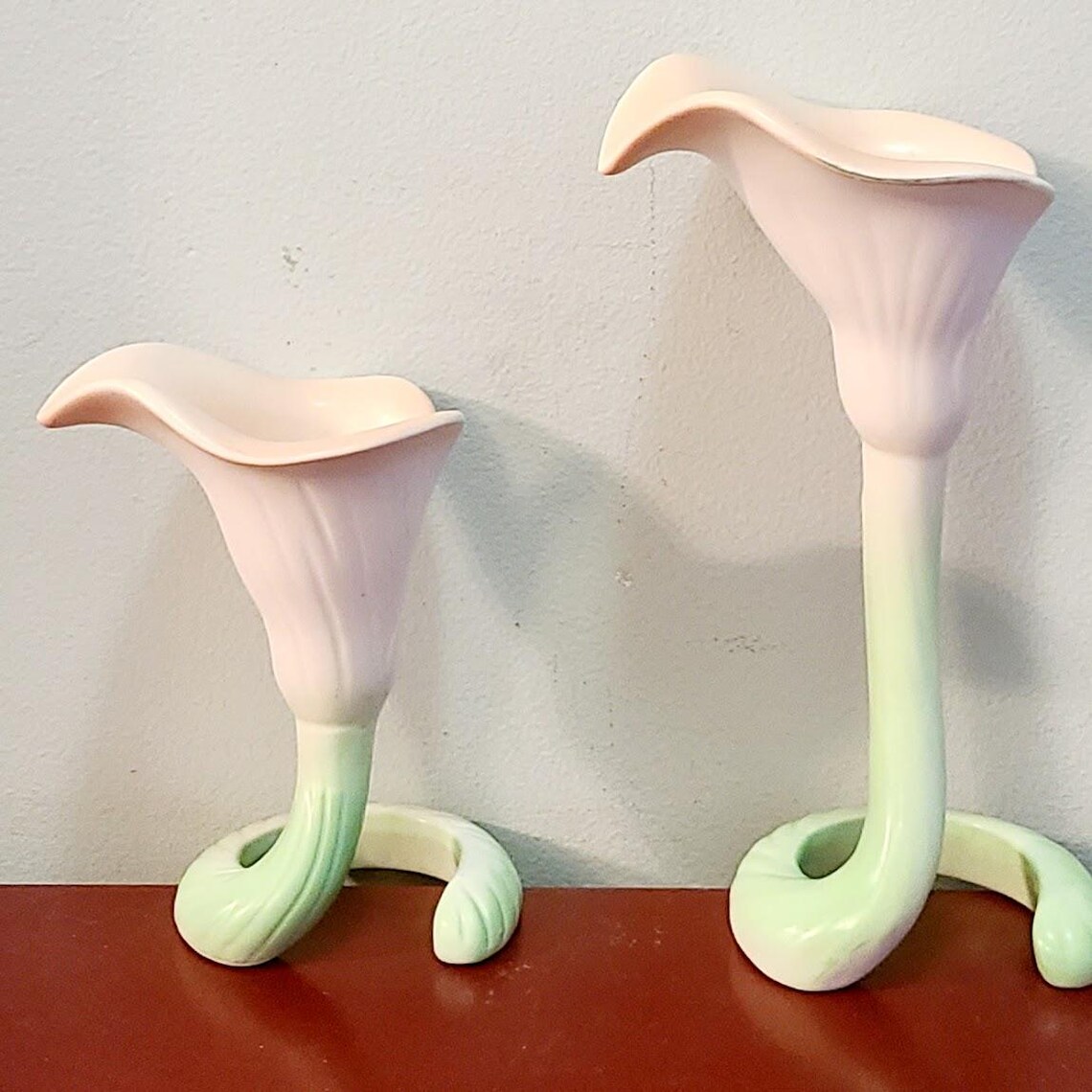 Pair of Fitz & Floyd Calla Lily Candle Holders, Pastel Pink, White, and ...
