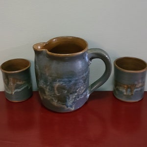Hand Thrown Pottery Pitcher / Jug W 2 Tumblers - Drinkware Set - Signed - Hand Made - Etsy