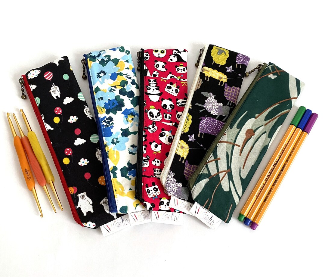 Slim>flat Zipped Patched Work Pouch Japanese Cotton/pencil Jewellery ...