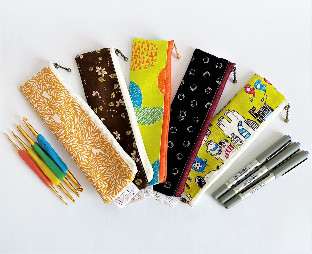 Slim>flat Zipped Patched Work Pouch Japanese Cotton/pencil Jewellery ...