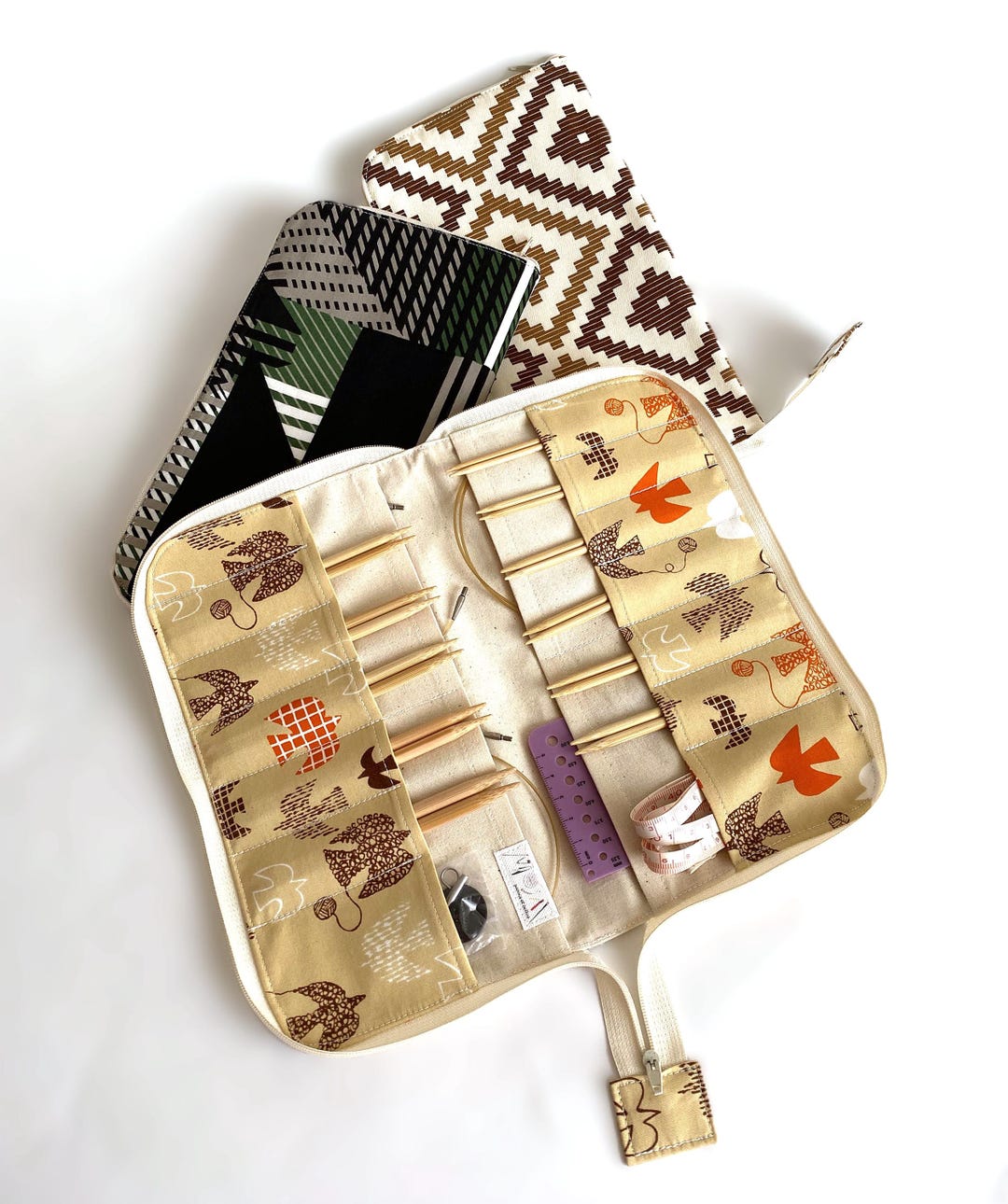 Handmade Japanese Cotton Knitting Needle Case: Compact Zip Organiser - Etsy