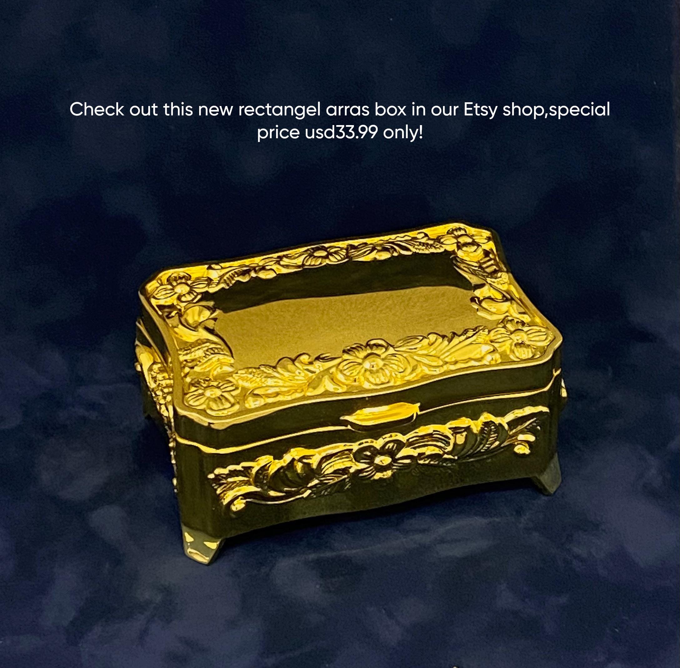 Gold Wedding Arras Box With Floral Design, Personalized Metal Gift Box ...