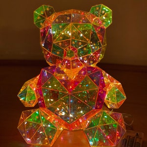 LED Light up Bear With Pink Heart Holographic Iridescent Lights Mothers ...