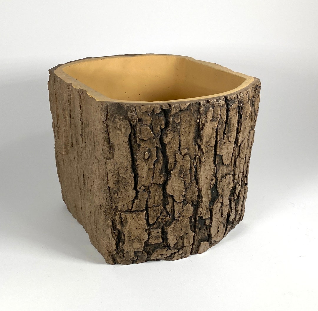 Unique Oak Tree Trunk Vase 8x7x6.5 With Flat Sides Wood Pottery With ...