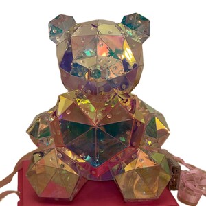 LED Light up Bear With Pink Heart Holographic Iridescent Lights Mothers ...