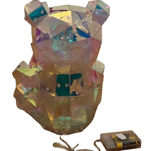 LED Light up Bear With Pink Heart Holographic Iridescent Lights Mothers ...