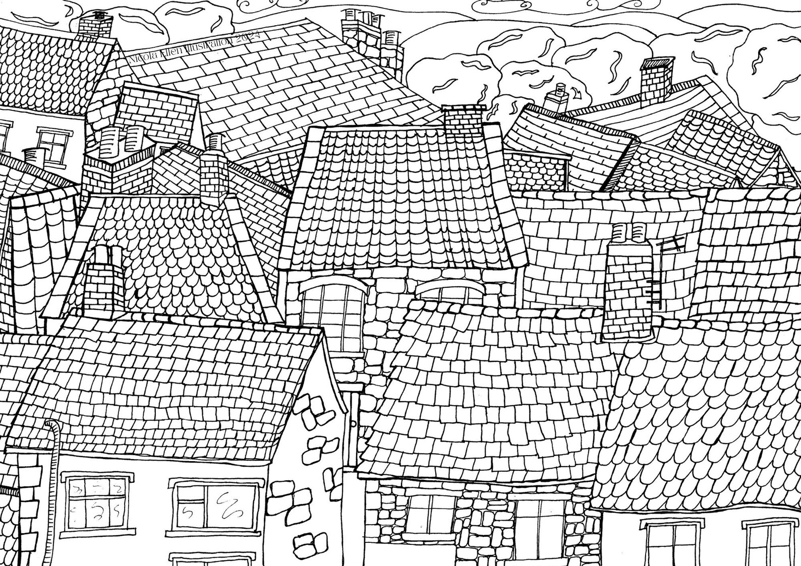 A View From Richmond Castle Colouring Sheet, Mindful Adult Colouring ...