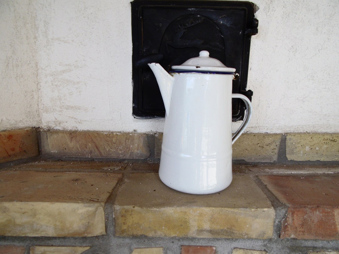 2 Liter Tea / Coffee Jug, White Enamel Kettle, White Kitchen Enamel ...