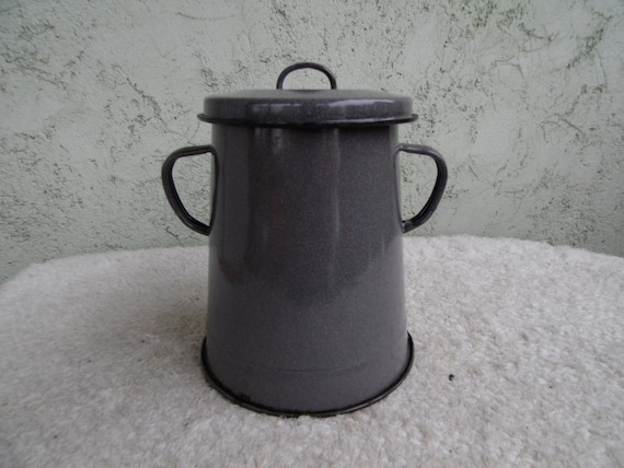Vintage Grey Enamel Food Container With Lid Enamelware | Etsy