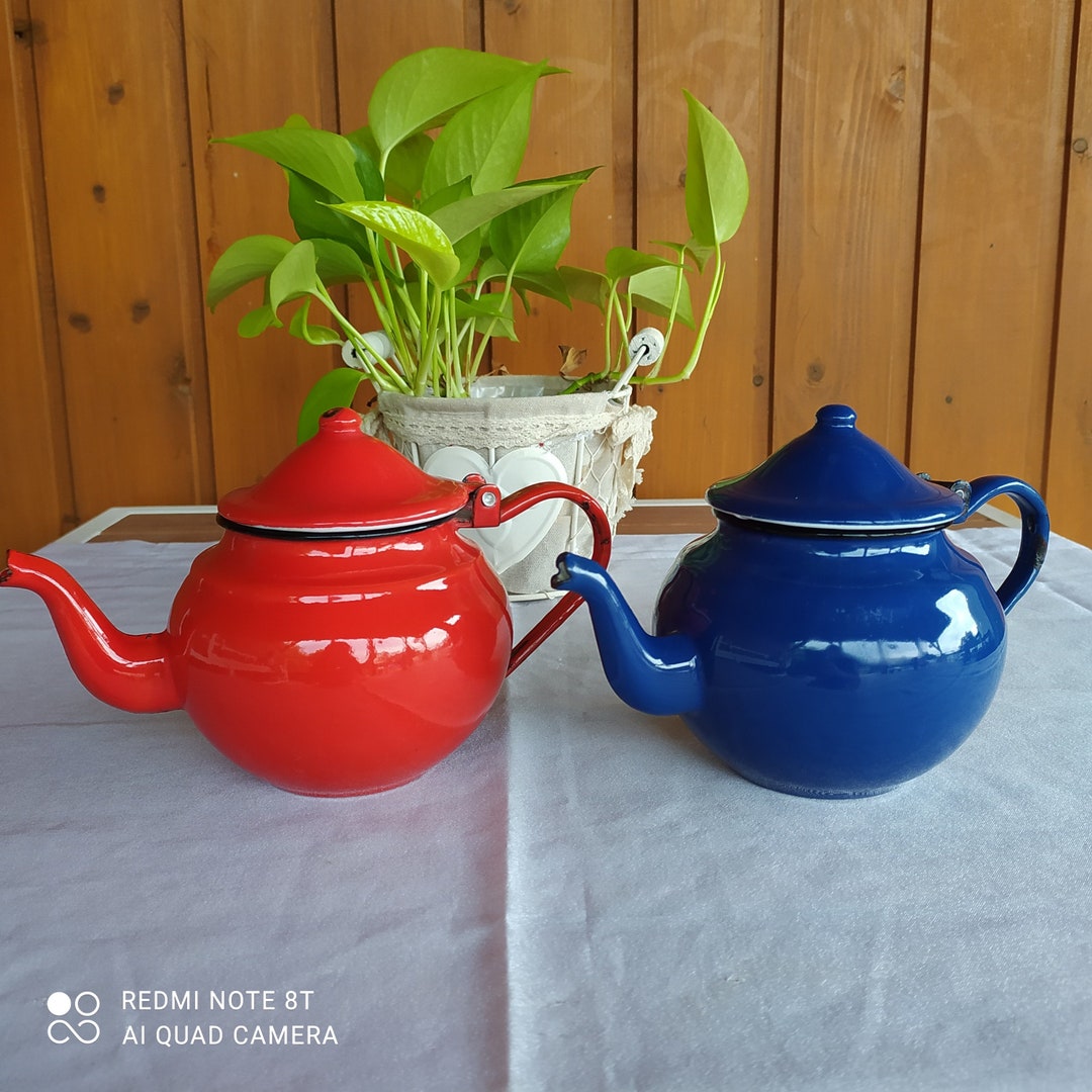 Vintage Small Red Kettle, Old Red Teapot, Vintage Enamelware, Red ...