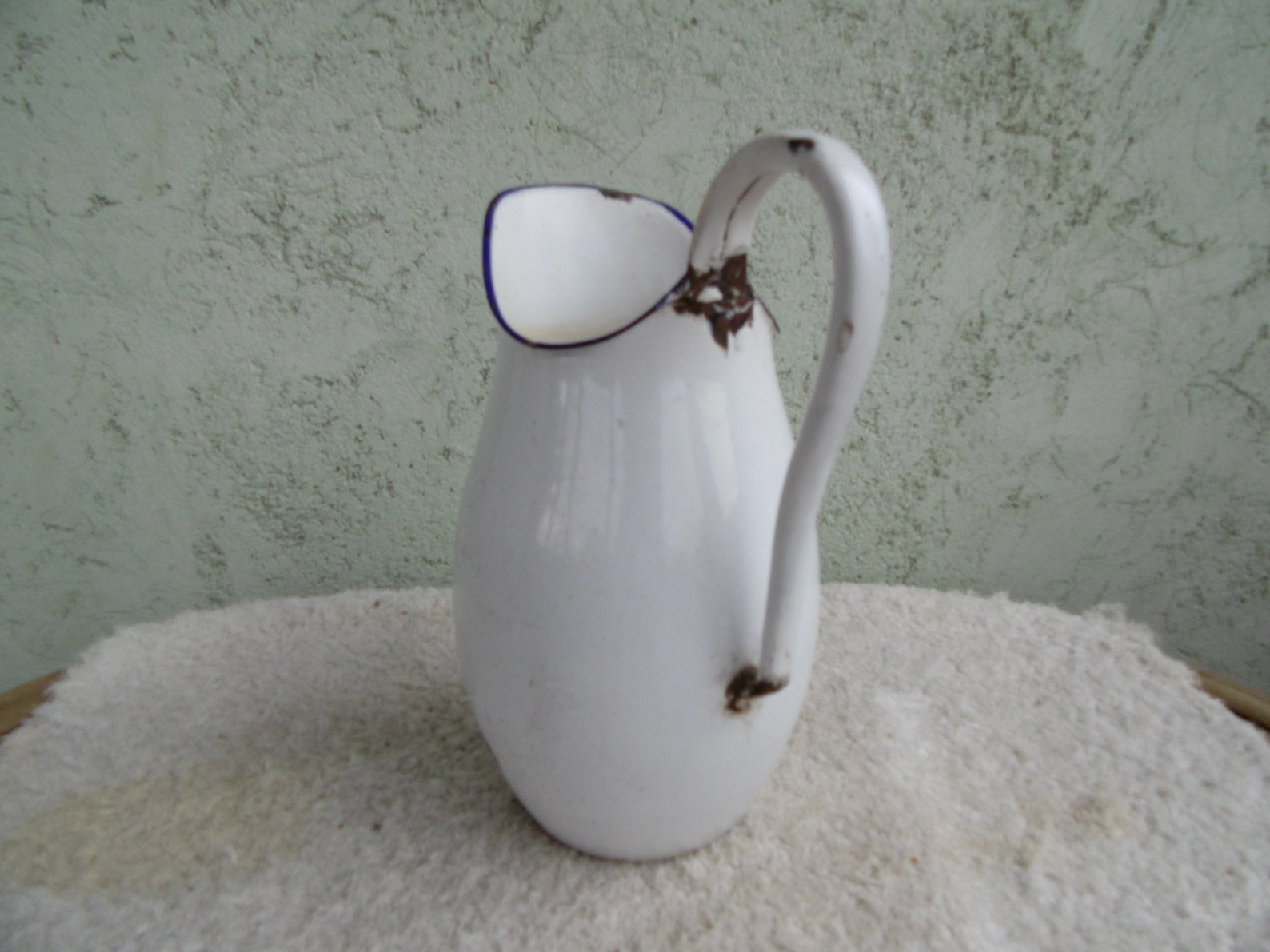 White Vintage White Enamelware Pitcher Italian Enamel Water - Etsy