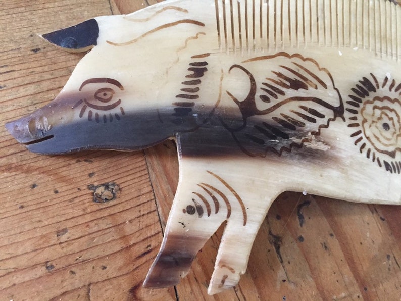 60s Vintage Ox Horn Pig Shape Hair Comb Accessory Mexican Wild Boar - Etsy
