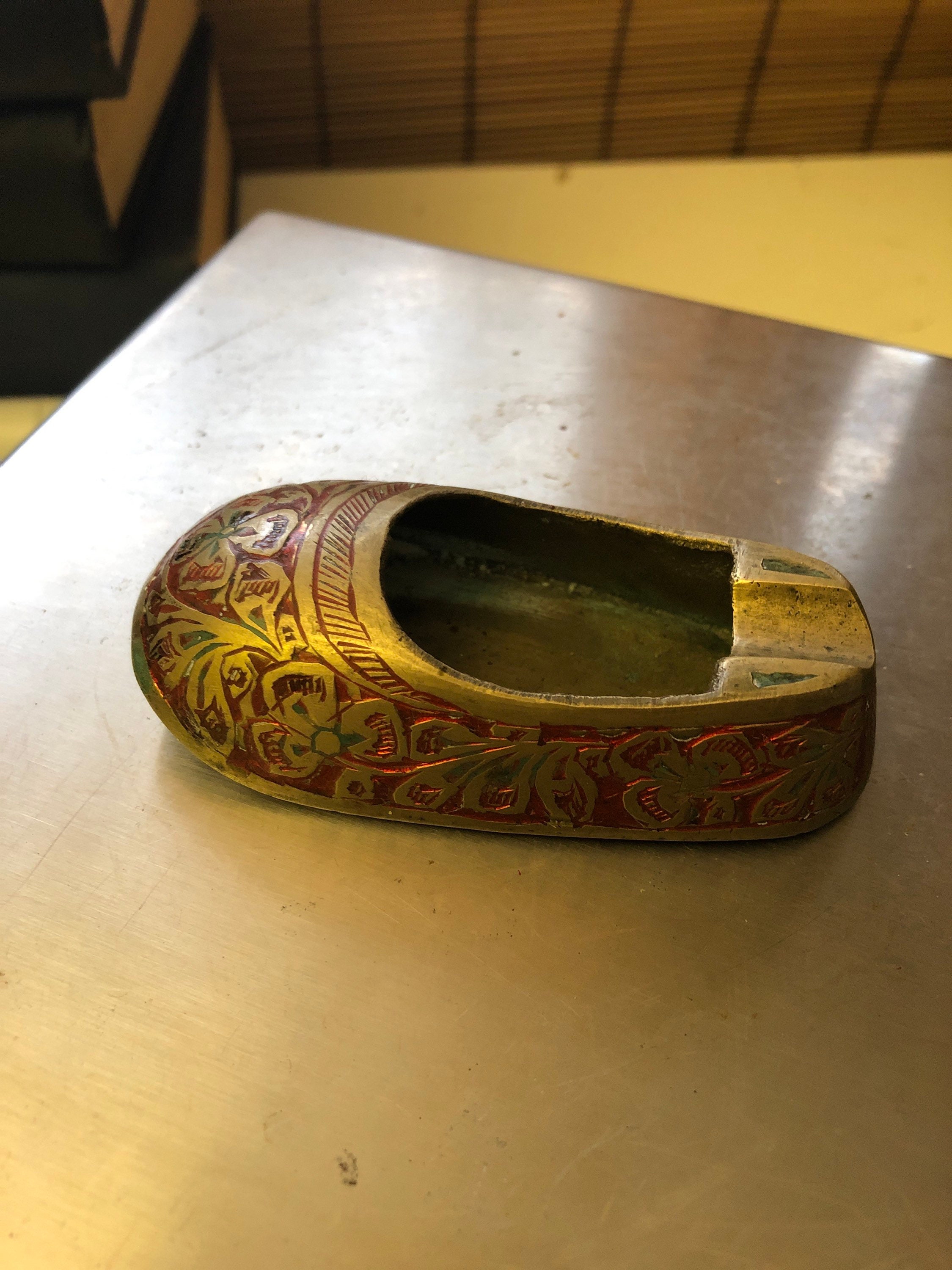 Vintage India 70s Bronze Slipper Ashtray Colored Red Green - Etsy