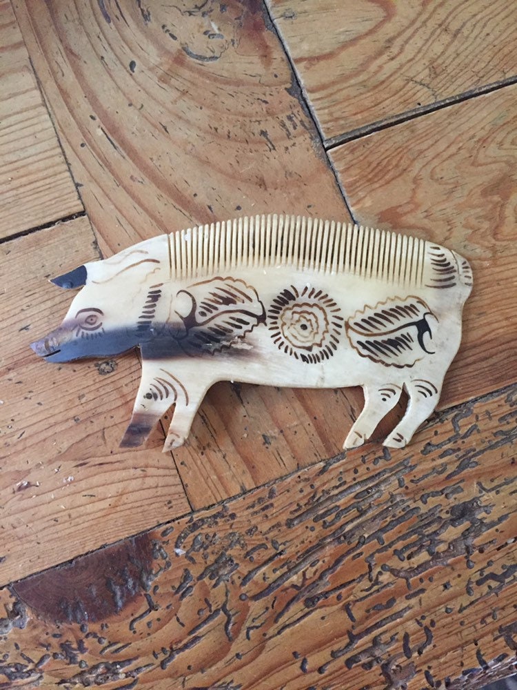 60s Vintage Ox Horn Pig Shape Hair Comb Accessory Mexican Wild Boar - Etsy