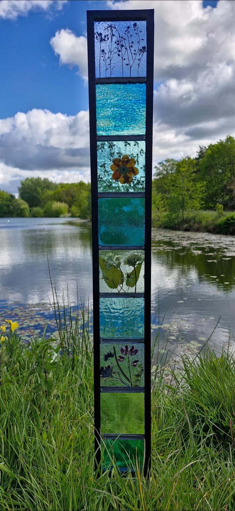 Stained Glass Garden Panel: Pressed Wildflowers in Black Steel Frame - Etsy