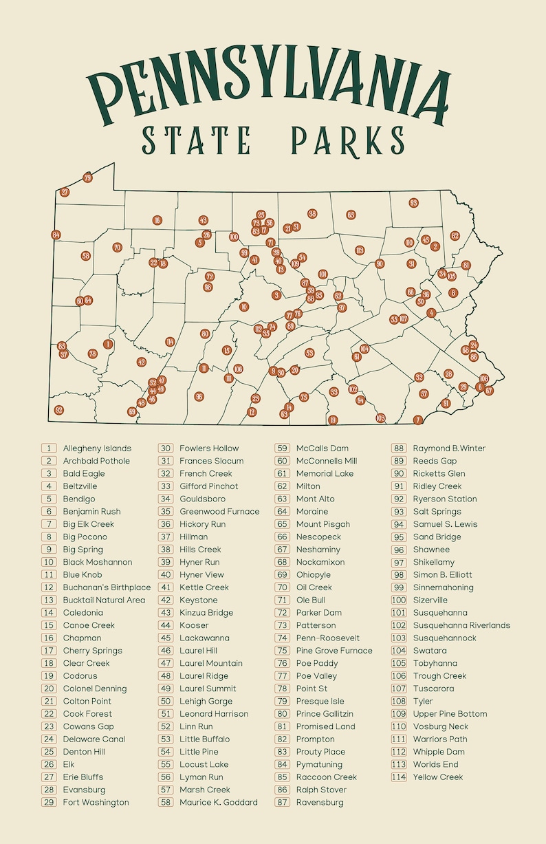 Pennsylvania State Park Map Checklist - Etsy