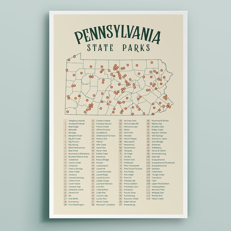 Pennsylvania State Park Map Checklist - Etsy