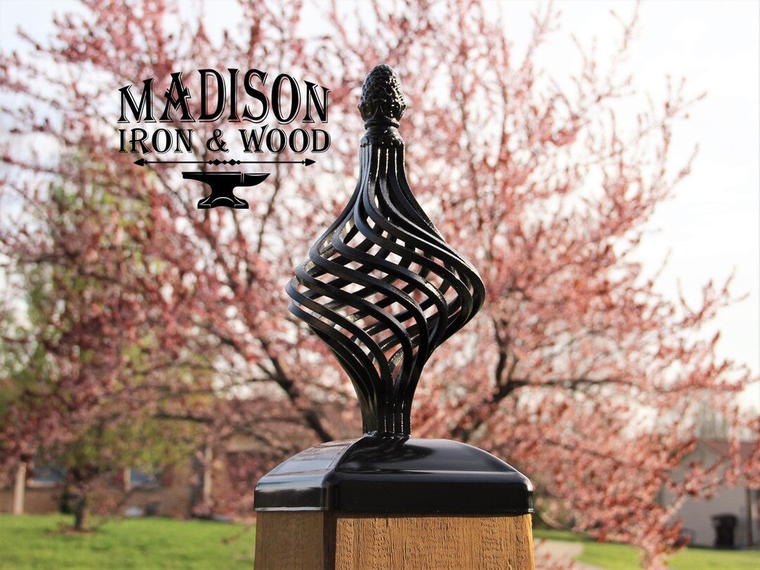 6x6 Wrought Iron Twisted Metal Post Cap fits 5.5 X 5.5 Post Size, Large ...