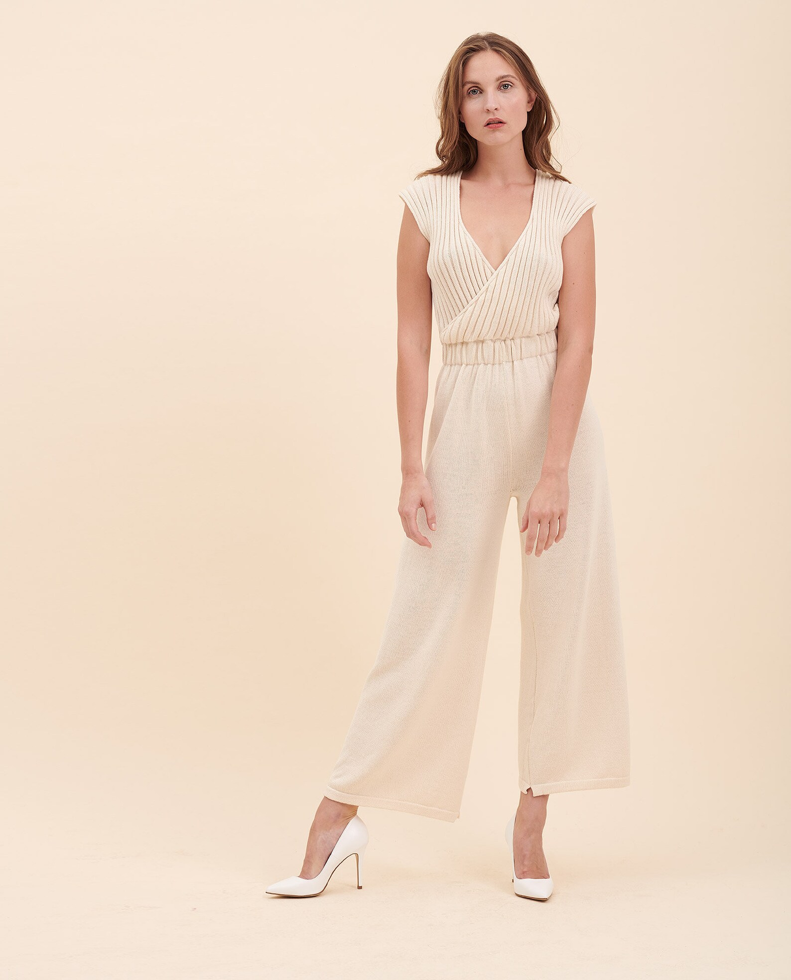 Off-white Knit Overall, Wedding Overall, Elegant Pantsuit, Elegant ...
