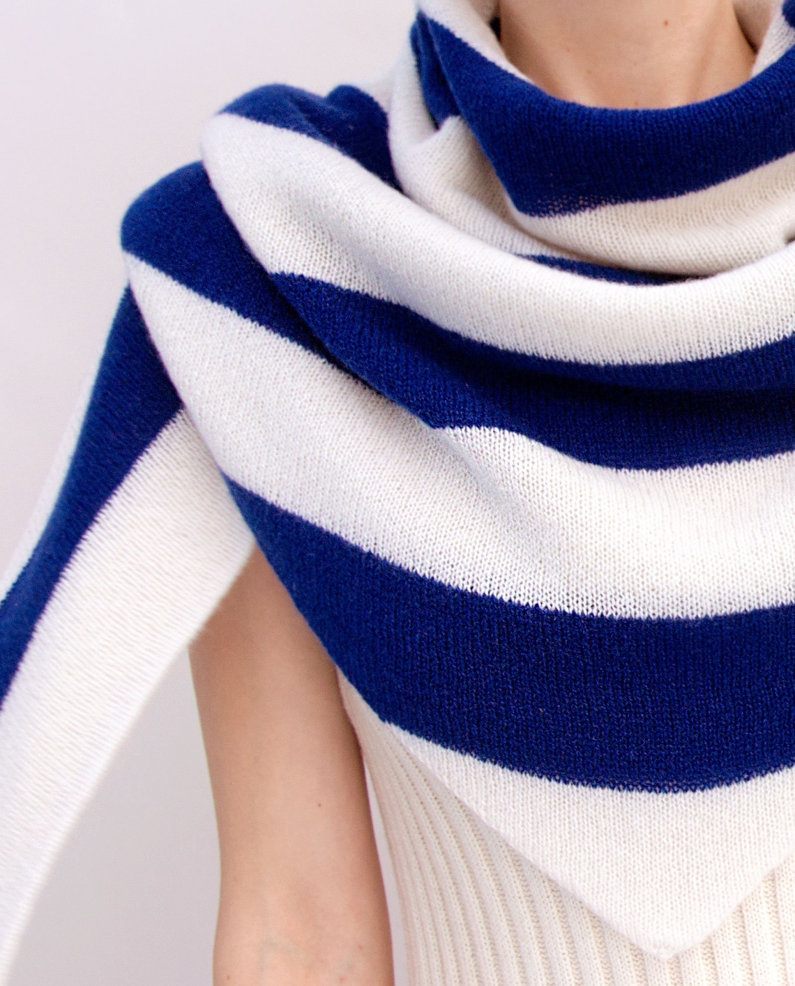 Cashmere Triangle Scarf, Blue, White, Stripes, Cashmere Scarf, Cashmere ...