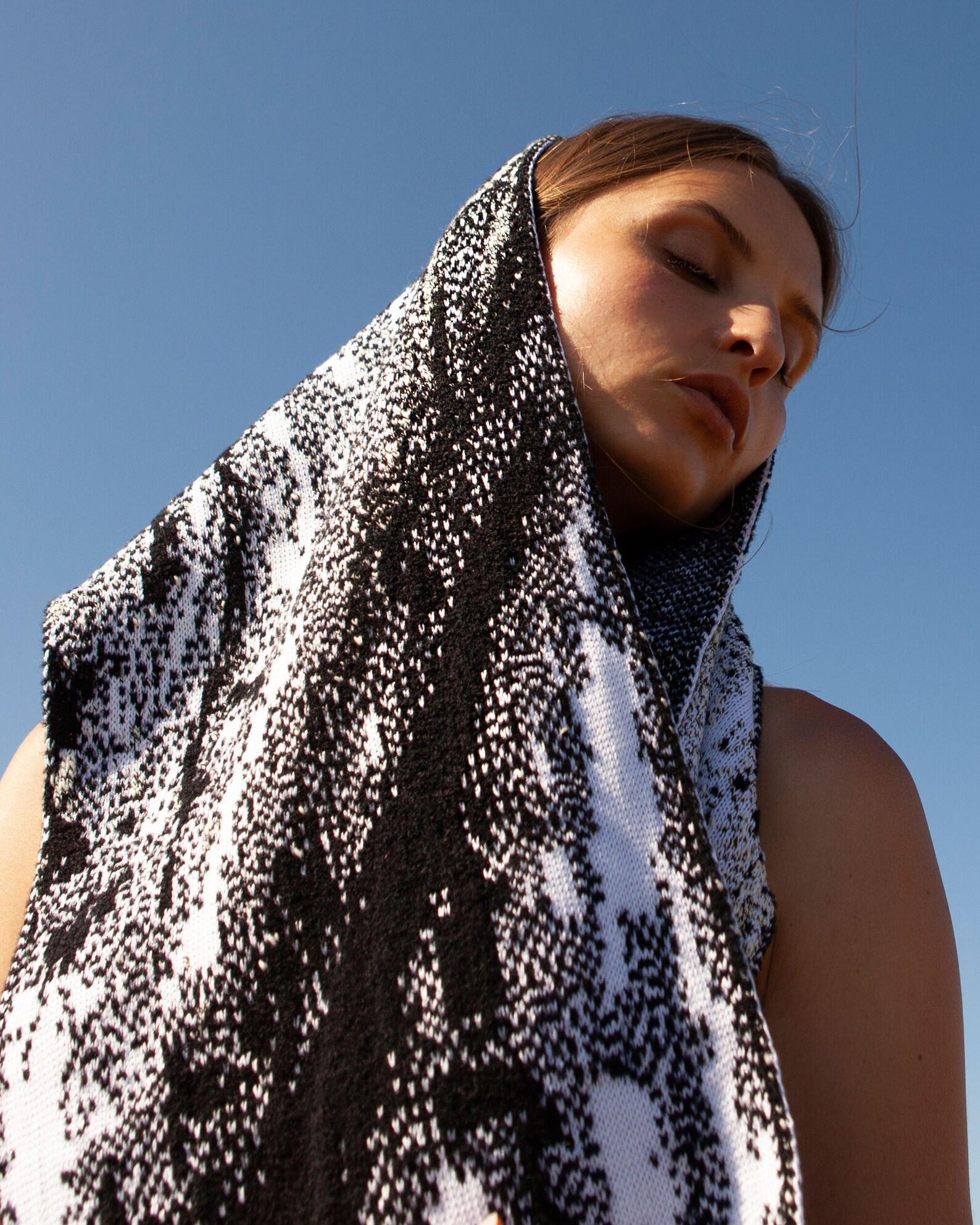 Cosy Codes Scarf Cream White Black, Black Knit Scarf, Jacquard Knit ...
