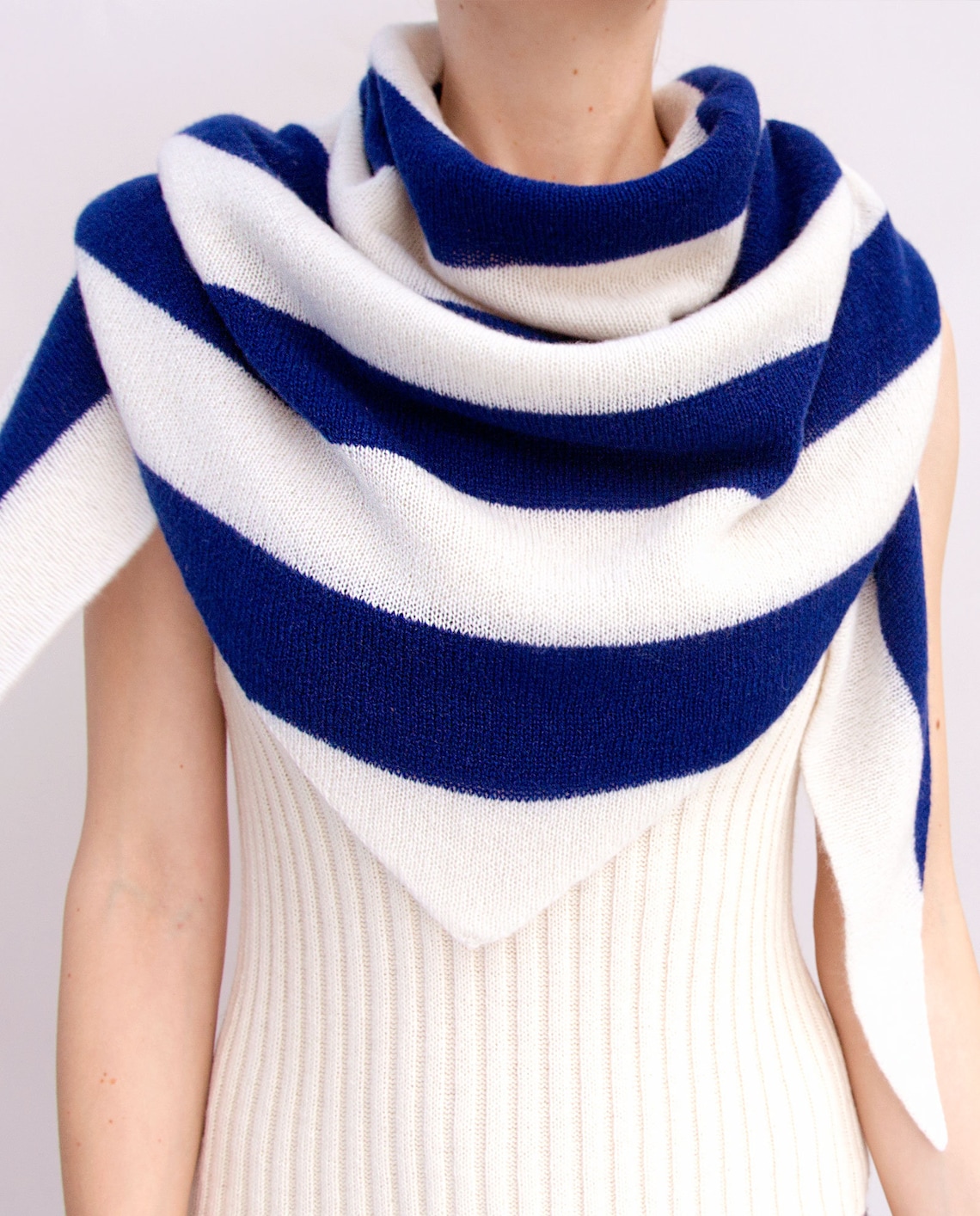 Cashmere Triangle Scarf, Blue, White, Stripes, Cashmere Scarf, Cashmere ...