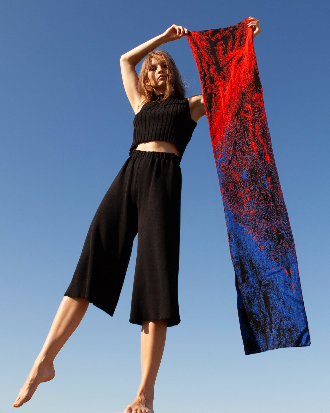 Wide Knit Culottes Cotton Modal Cashmere Culottes Black - Etsy