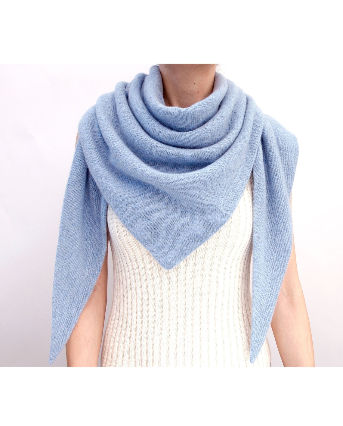 Cashmere Triangle Scarf, Light Blue, Stripes, Cashmere Scarf, Cashmere ...