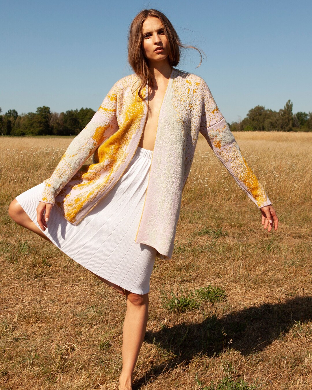 Cosy Codes Coat Yellow Mint Lilac, Knit Coat, Jacquard Knit Jacket ...