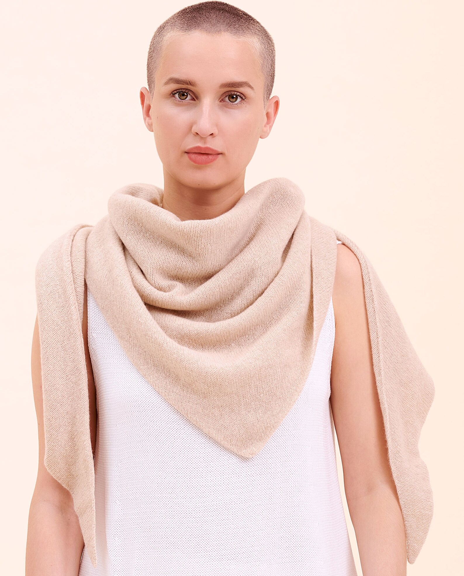 Beige Cashmere Triangle Scarf Beige Cashmere Scarf Cashmere | Etsy