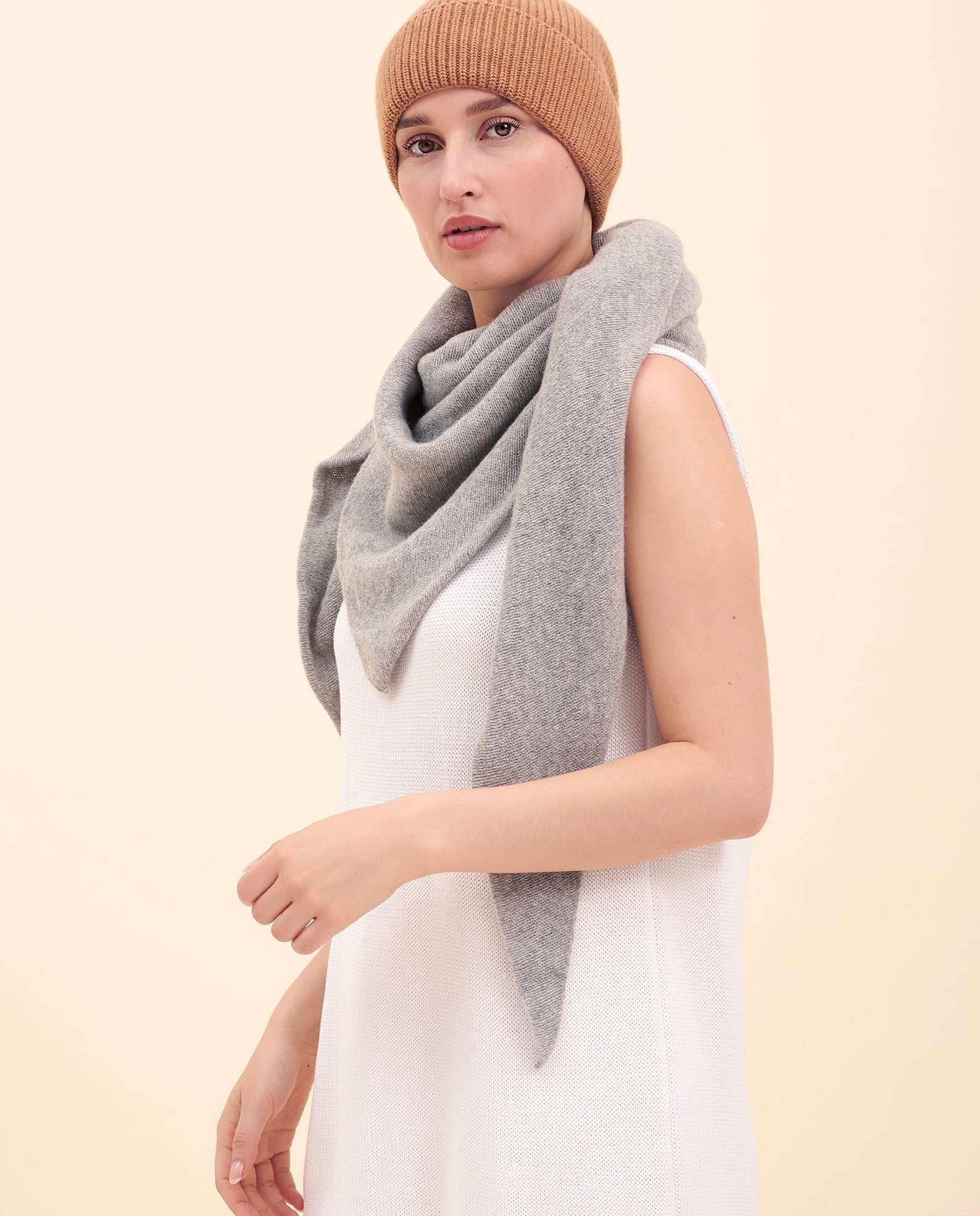 Light Grey Cashmere Triangle Scarf, Grey Cashmere Scarf, Cashmere Shawl ...