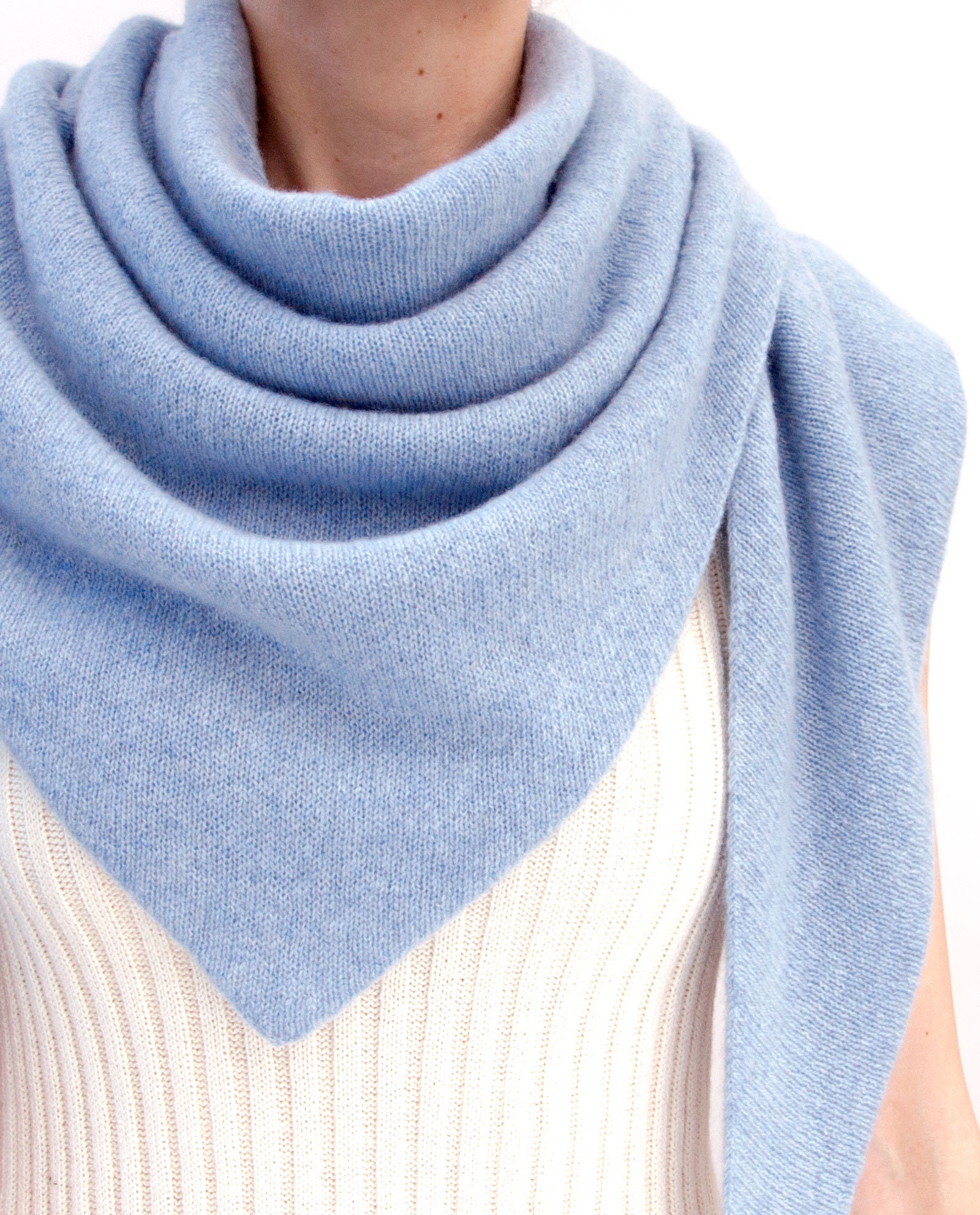 Cashmere Triangle Scarf, Light Blue, Stripes, Cashmere Scarf, Cashmere ...