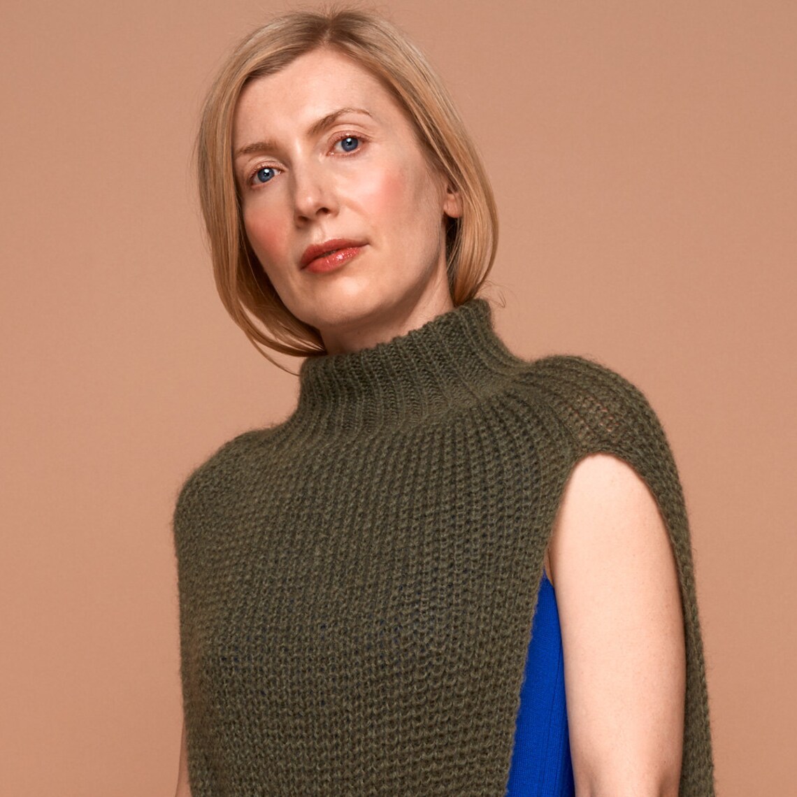 Slim Poncho Cape, Olive, Mohair, Stand-up Collar, SABRINA WEIGT, Khaki ...