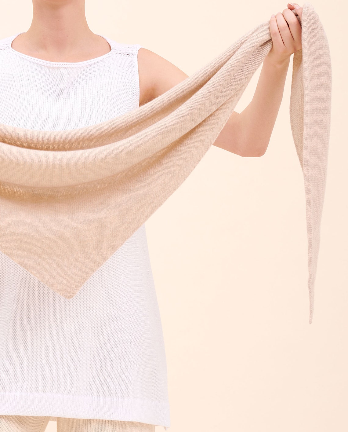 Beige Cashmere Triangle Scarf Beige Cashmere Scarf Cashmere | Etsy