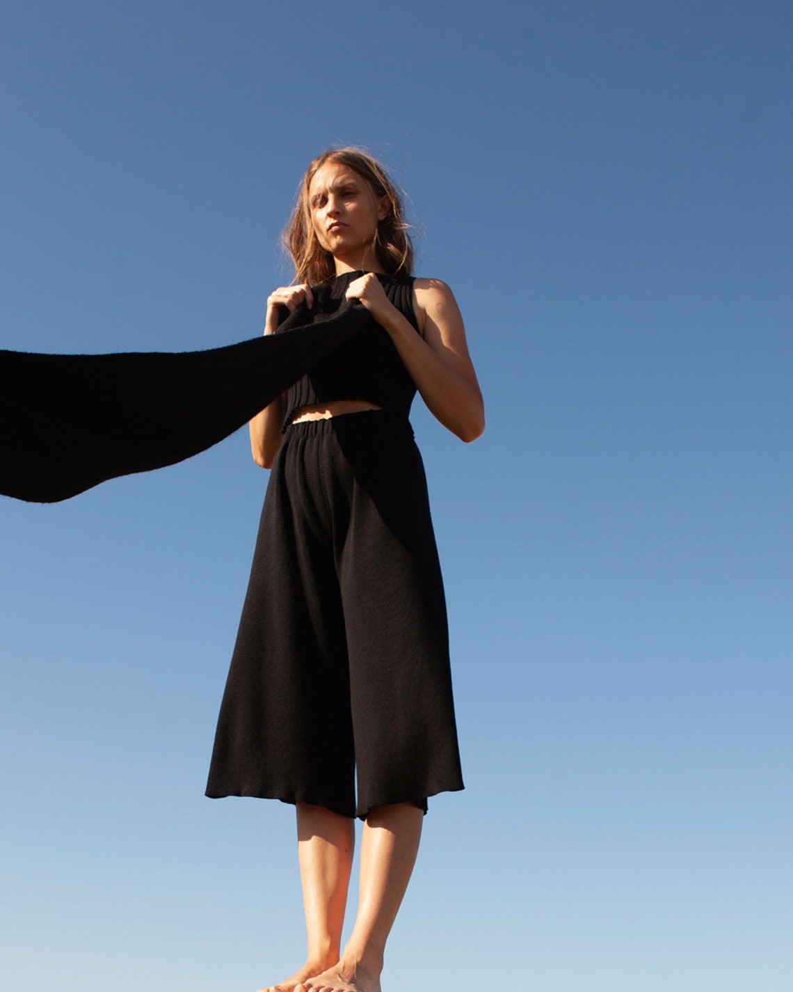 Wide Knit Culottes Cotton Modal Cashmere Culottes Black - Etsy