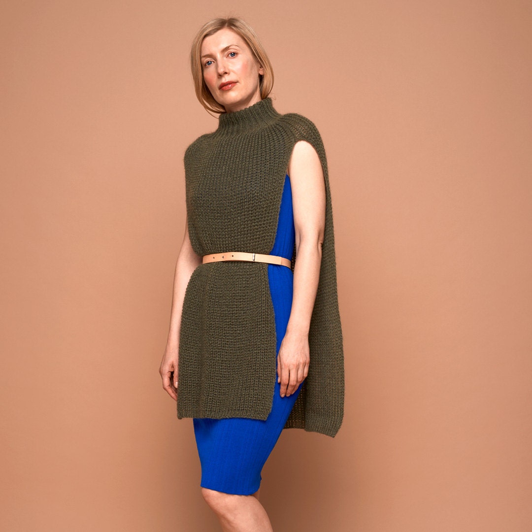 Slim Poncho Cape, Olive, Mohair, Stand-up Collar, SABRINA WEIGT, Khaki ...