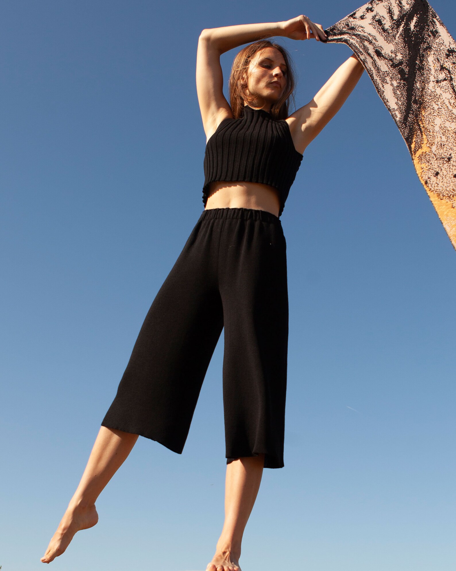 Wide Knit Culottes Cotton Modal Cashmere Culottes Black - Etsy