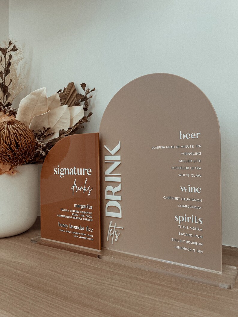 Modern Acrylic Dual Sign for Wedding Drinks Menus and Signature Drinks ...
