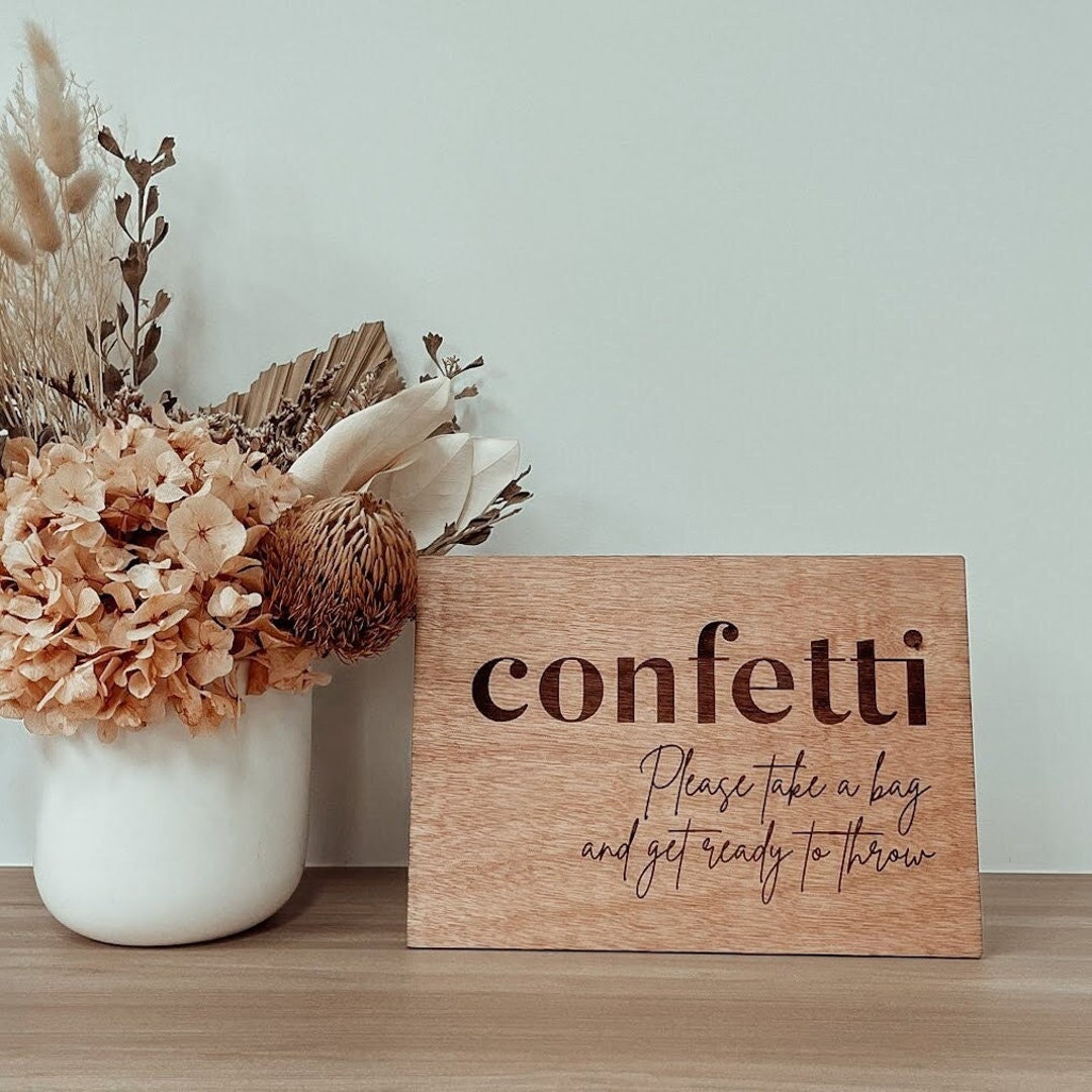 Rustic Timber Laser Etched Confetti Sign - Perfect for Weddings ...