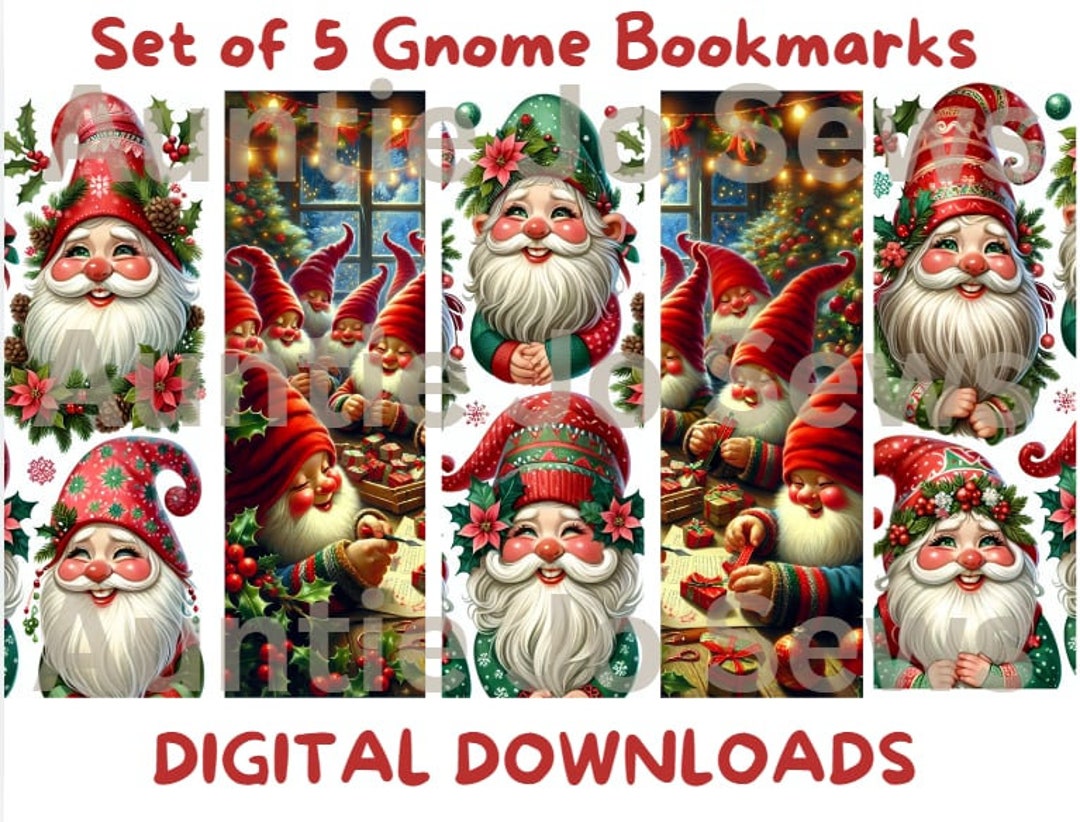 Gnomes Bookmark - Set of 5 Printable Christmas Holiday Bookmarks - Red ...