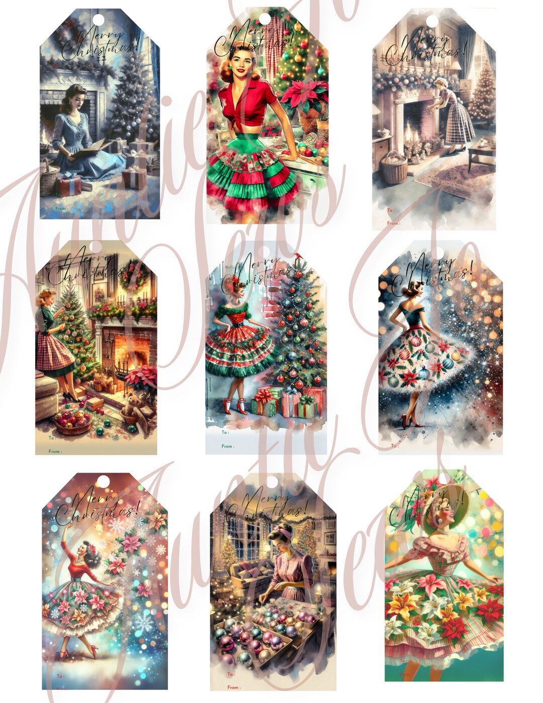Retro Christmas Gift Tags: Vintage Lady Printable (PDF & PNG) - Etsy