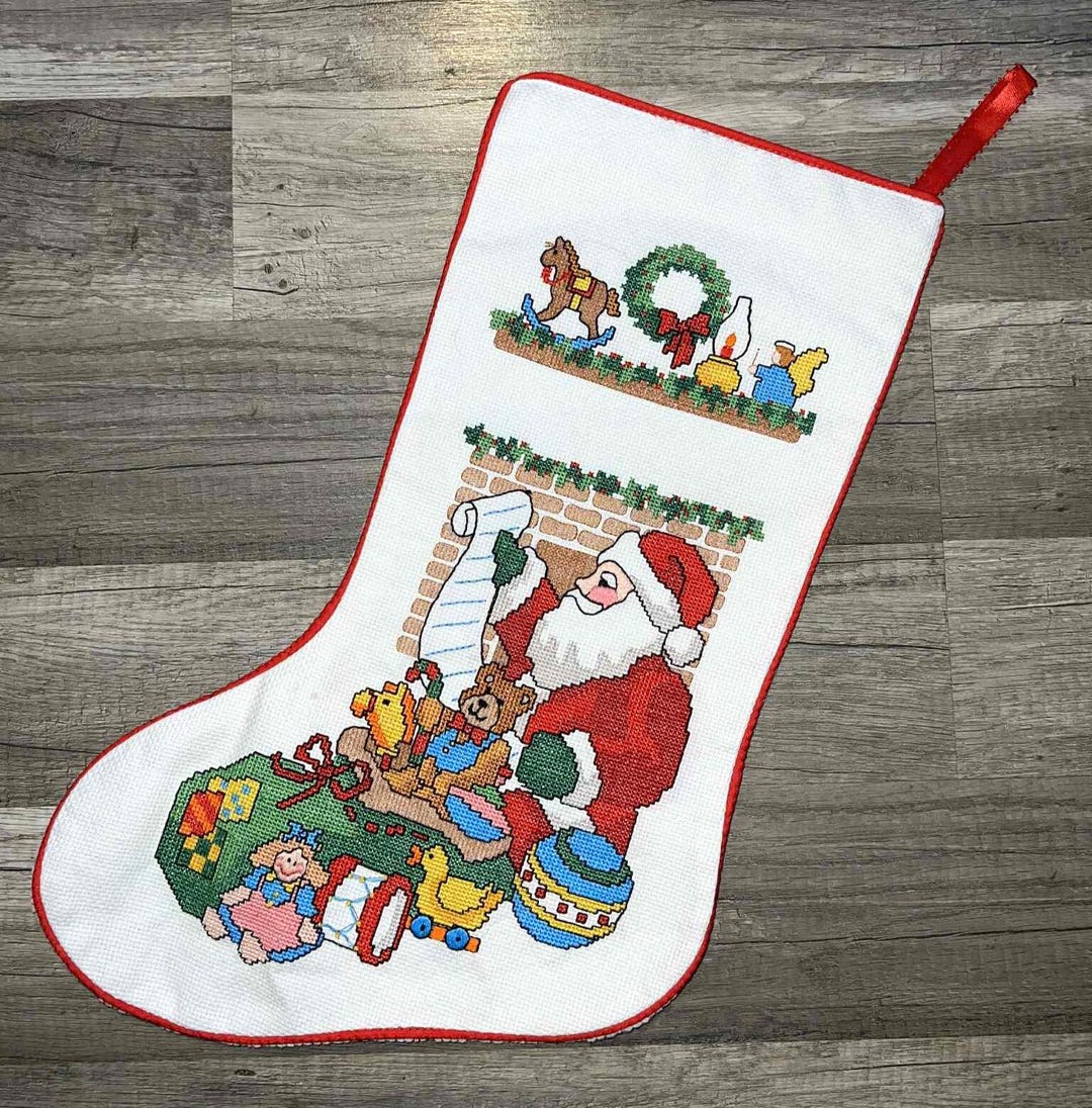 Handmade Christmas Stocking Santa’s List Cross Stitch Vintage ...
