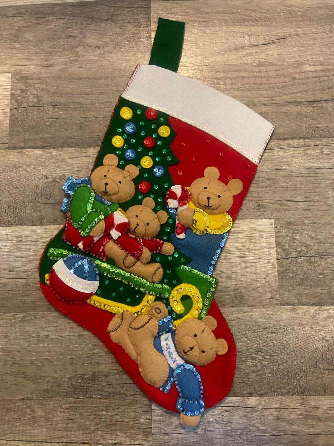Handmade Christmas Stocking Vintage FINISHED Bucilla Teddy Bear ...