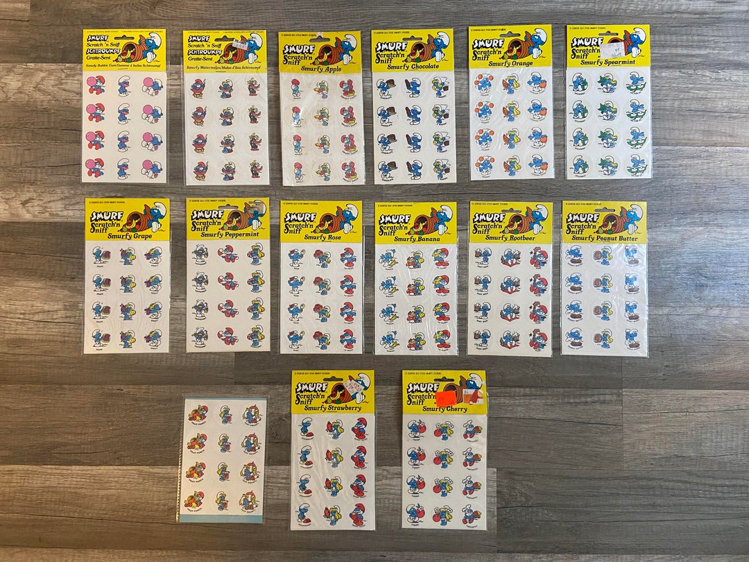 New Vintage Rare 1980s Smurf Scratch N Sniff Stickers Set of 15 APPLE ...