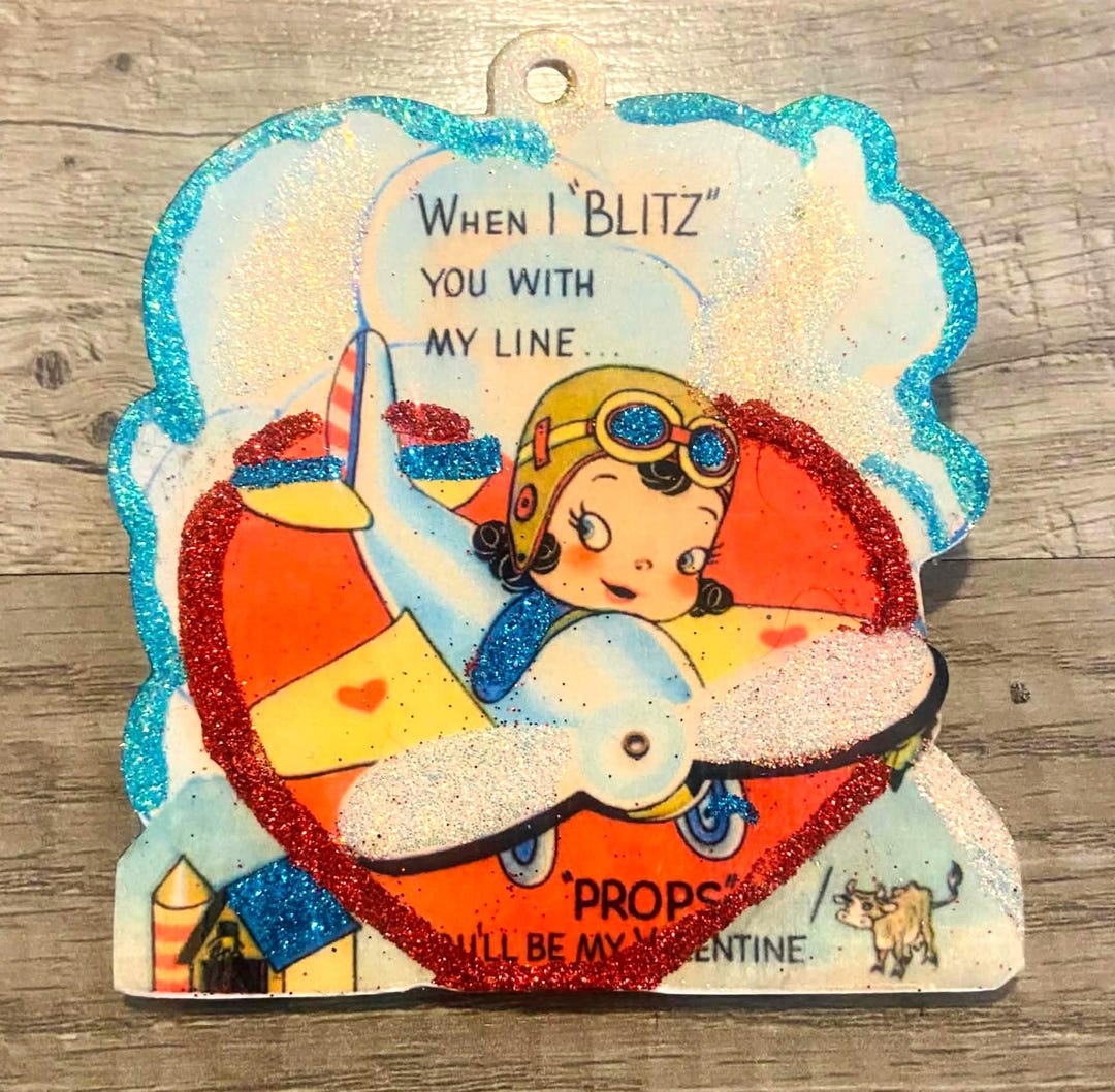 Pilot Girl Valentine Ornament • 1950s Style Glitter Wood Decor - Etsy